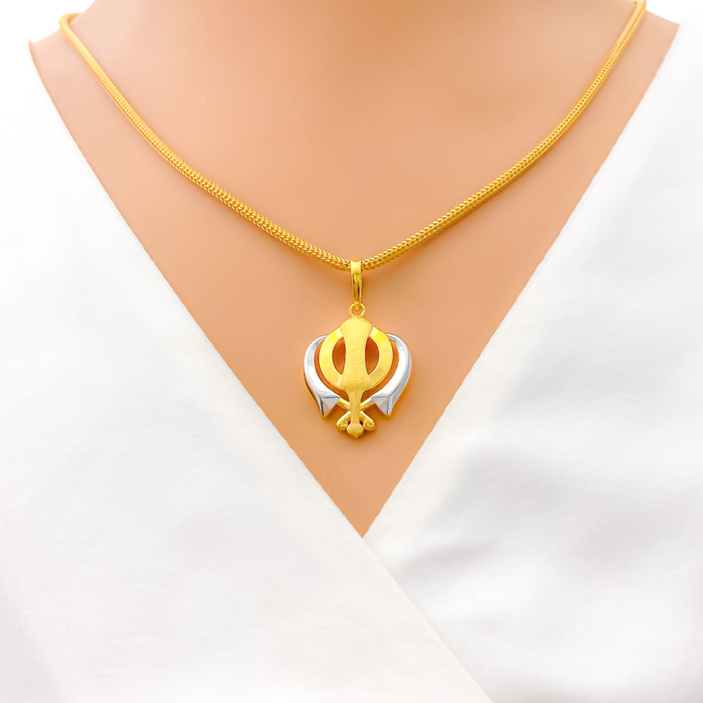 Tasteful Dual-Tone 22k Gold Khanda Pendant – Andaaz Jewelers