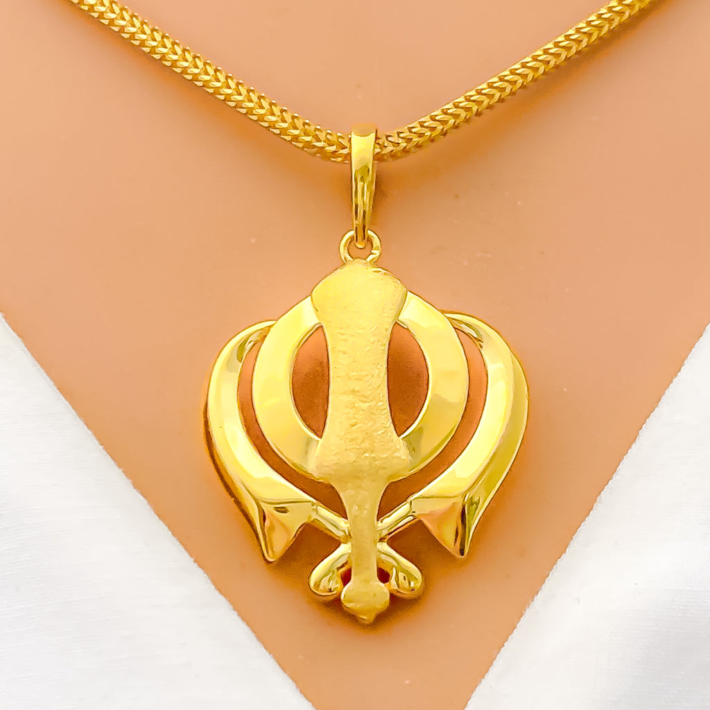 Ornate Textured 22k Gold Khanda Pendant – Andaaz Jewelers