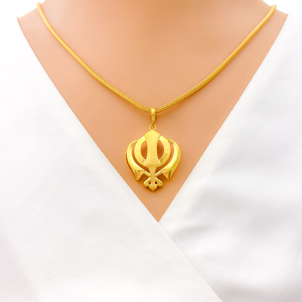 Ornate Textured 22k Gold Khanda Pendant – Andaaz Jewelers