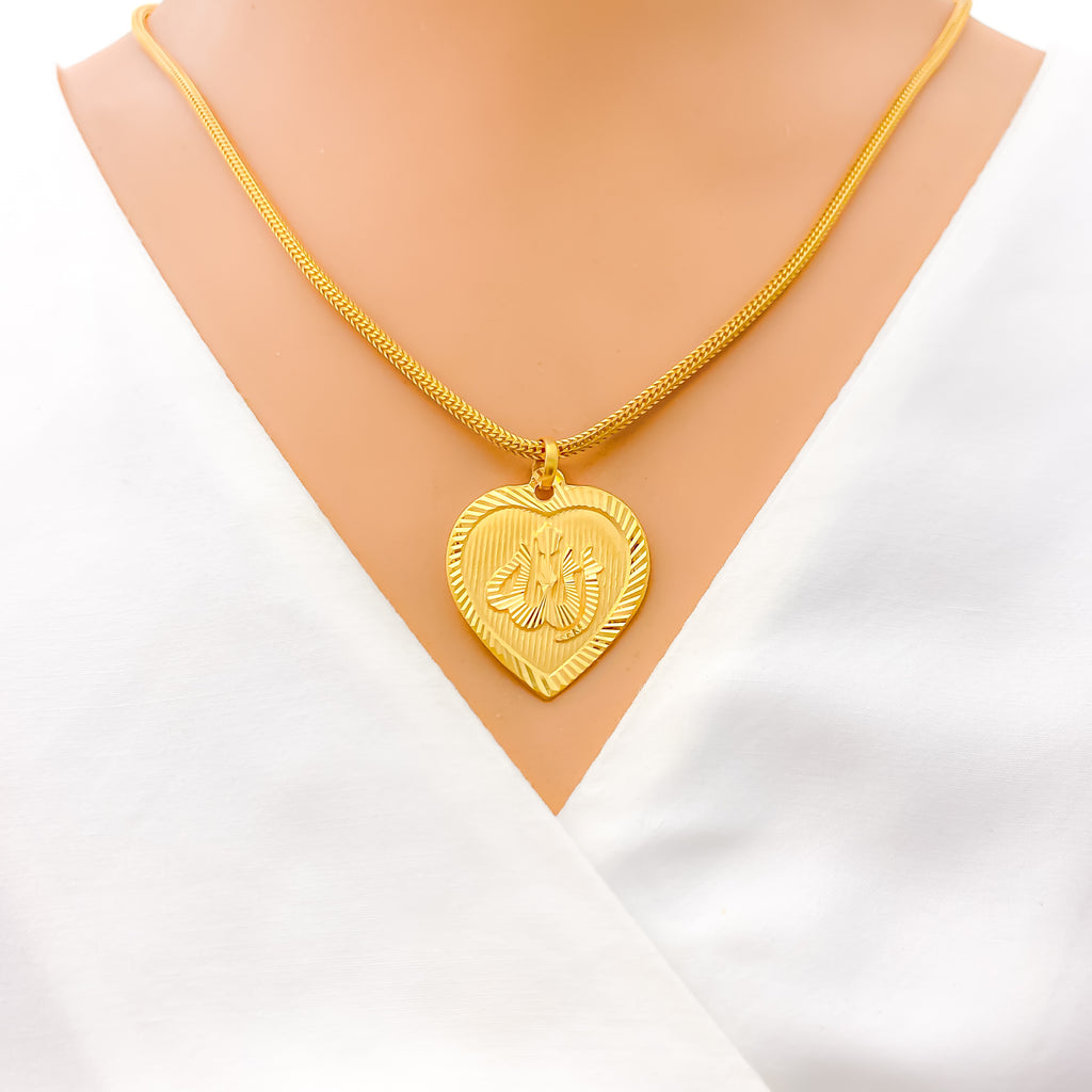 Stately Heart-Shaped 22k Gold Allah Pendant – Andaaz Jewelers