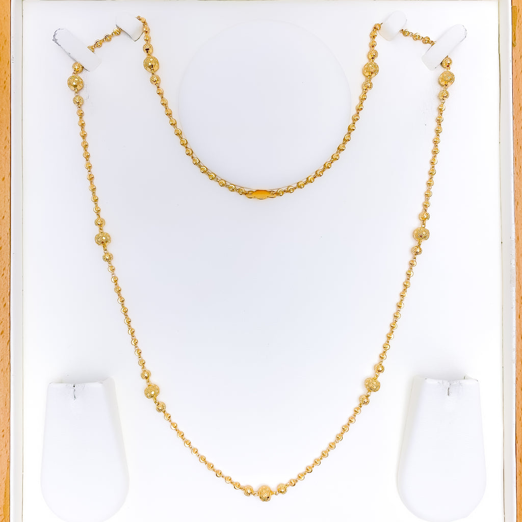 Reflective Disco Bead 22k Gold Long Chain - 26" – Andaaz Jewelers