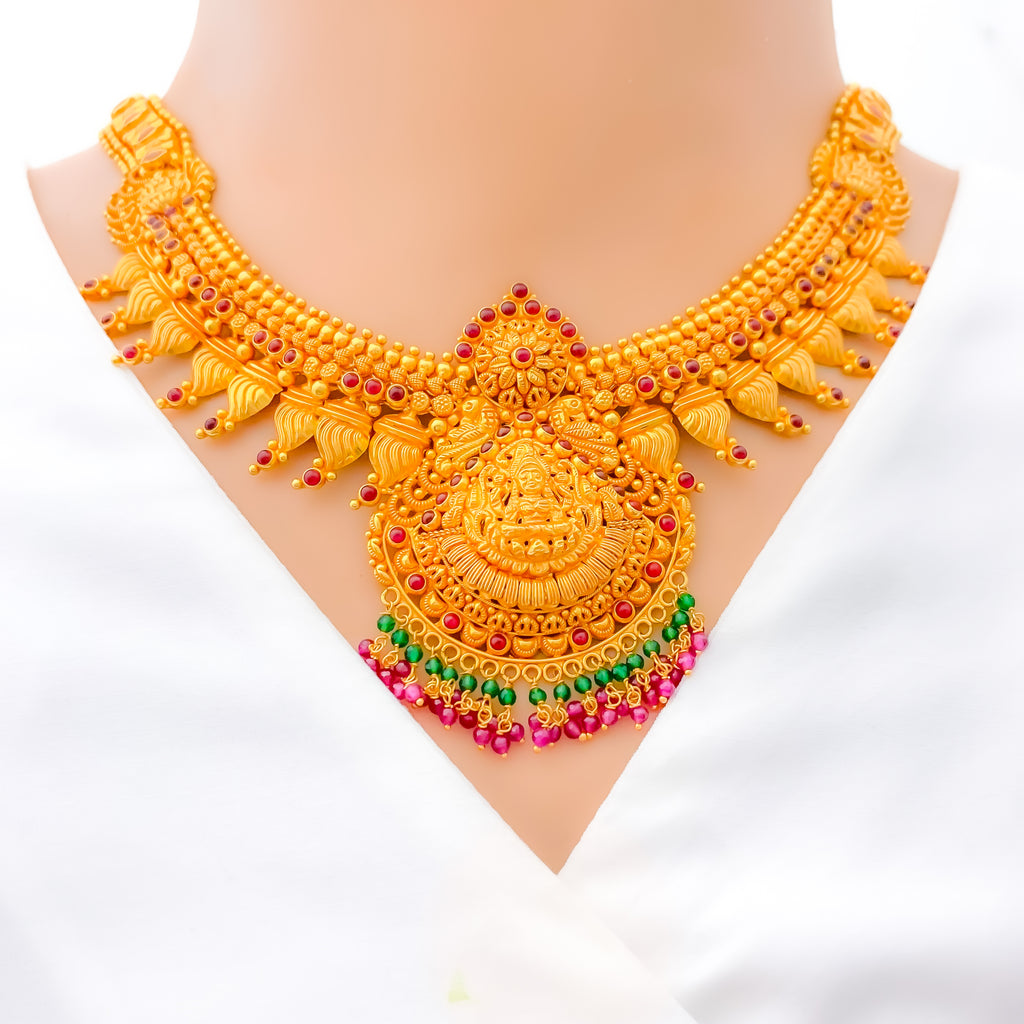 Extravagant Colorful 22k Gold Lakshmi Necklace – Andaaz Jewelers