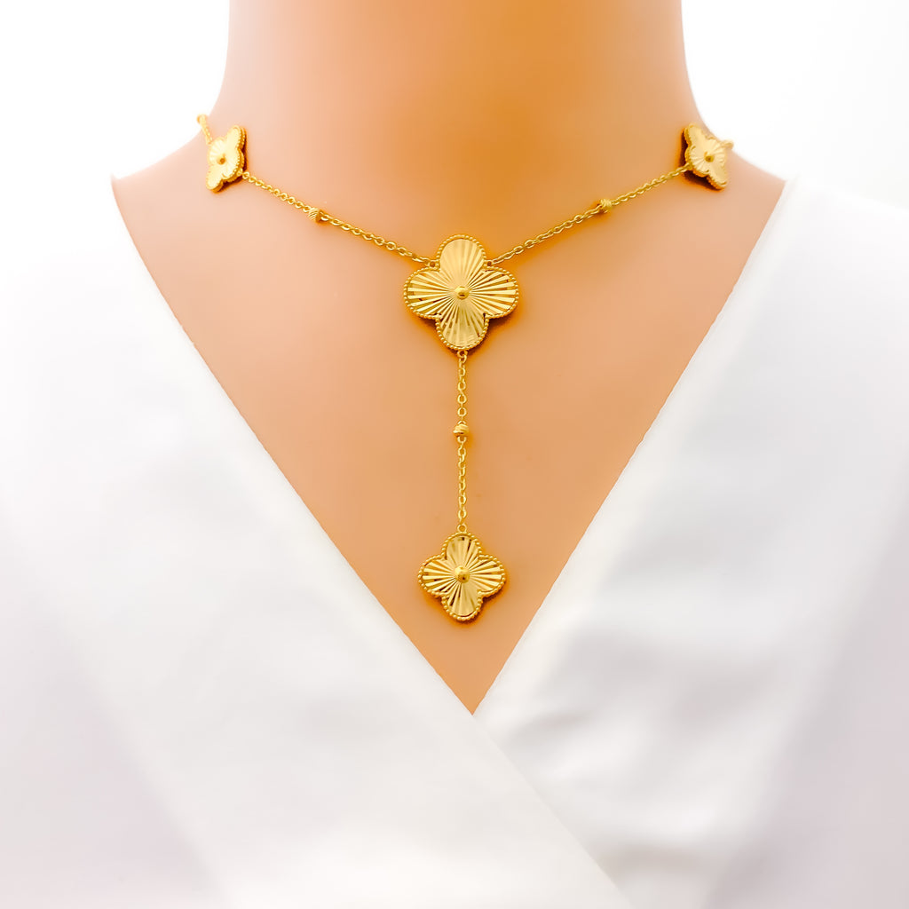 Fancy Large Gold Clover Drop 21k Necklace Set – Andaaz Jewelers