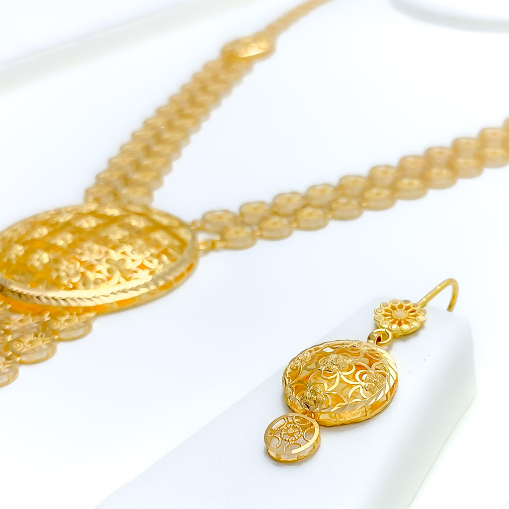 Radiant Round Jali 5-Piece 21k Gold Long Necklace Set – Andaaz Jewelers