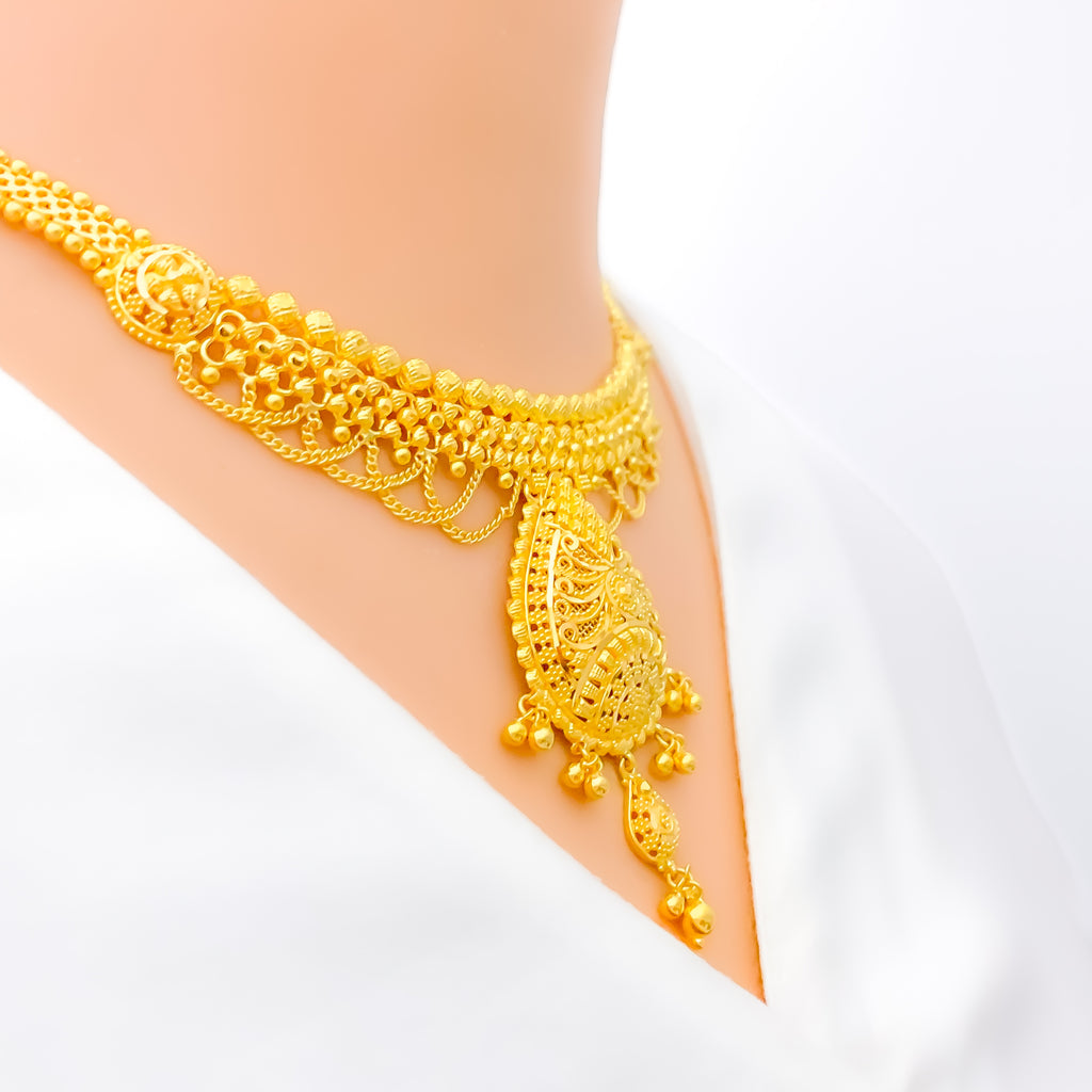 Dazzling Draped Chain 22k Gold Necklace Set – Andaaz Jewelers