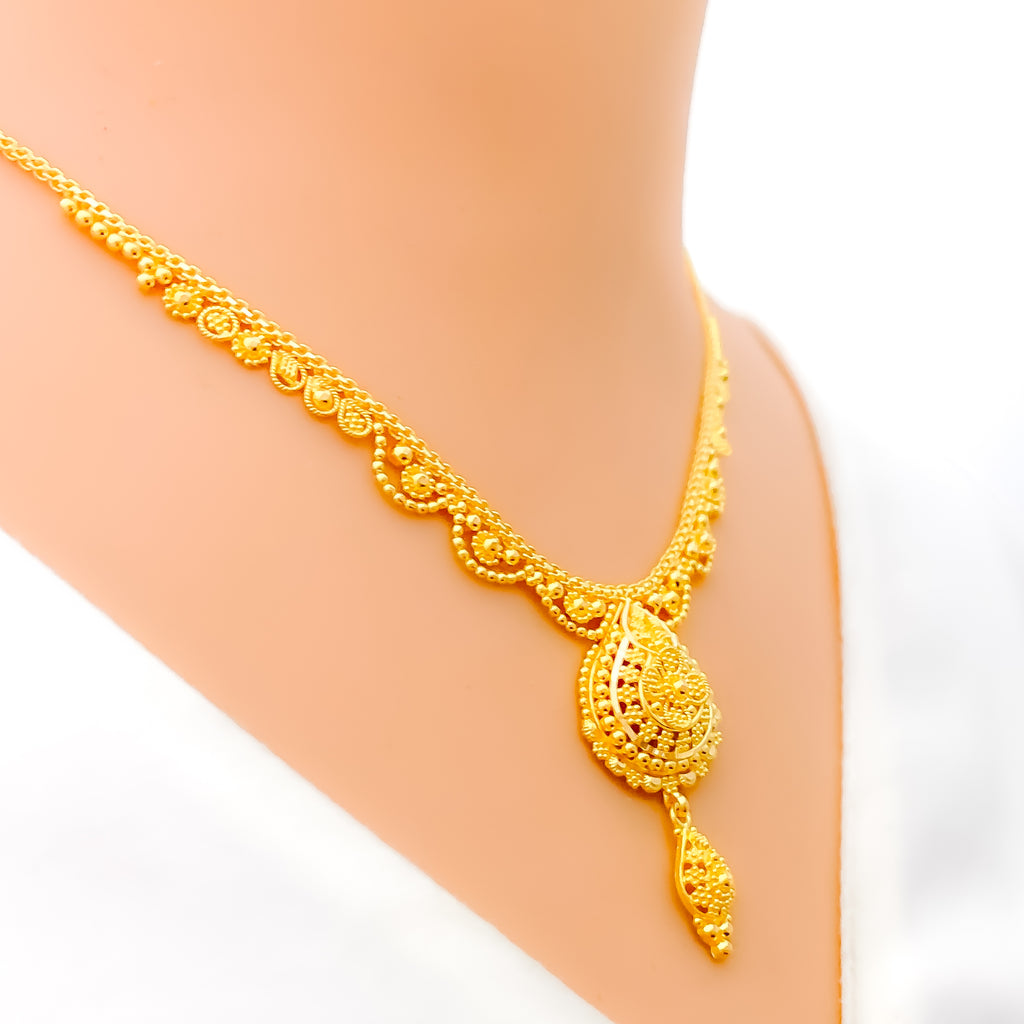 Radiant Laced Drop 22k Gold Necklace Set – Andaaz Jewelers