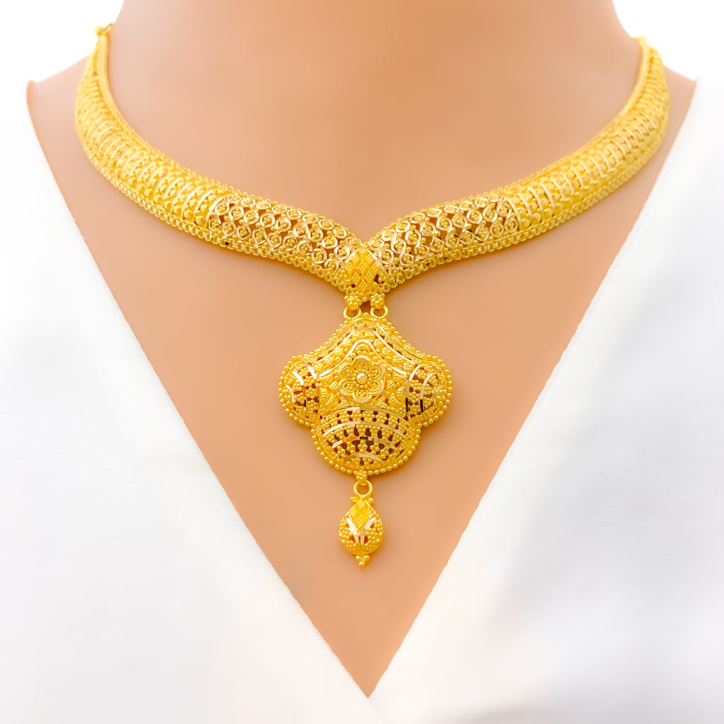 Classic Clover Drop 22k Gold Necklace Set – Andaaz Jewelers