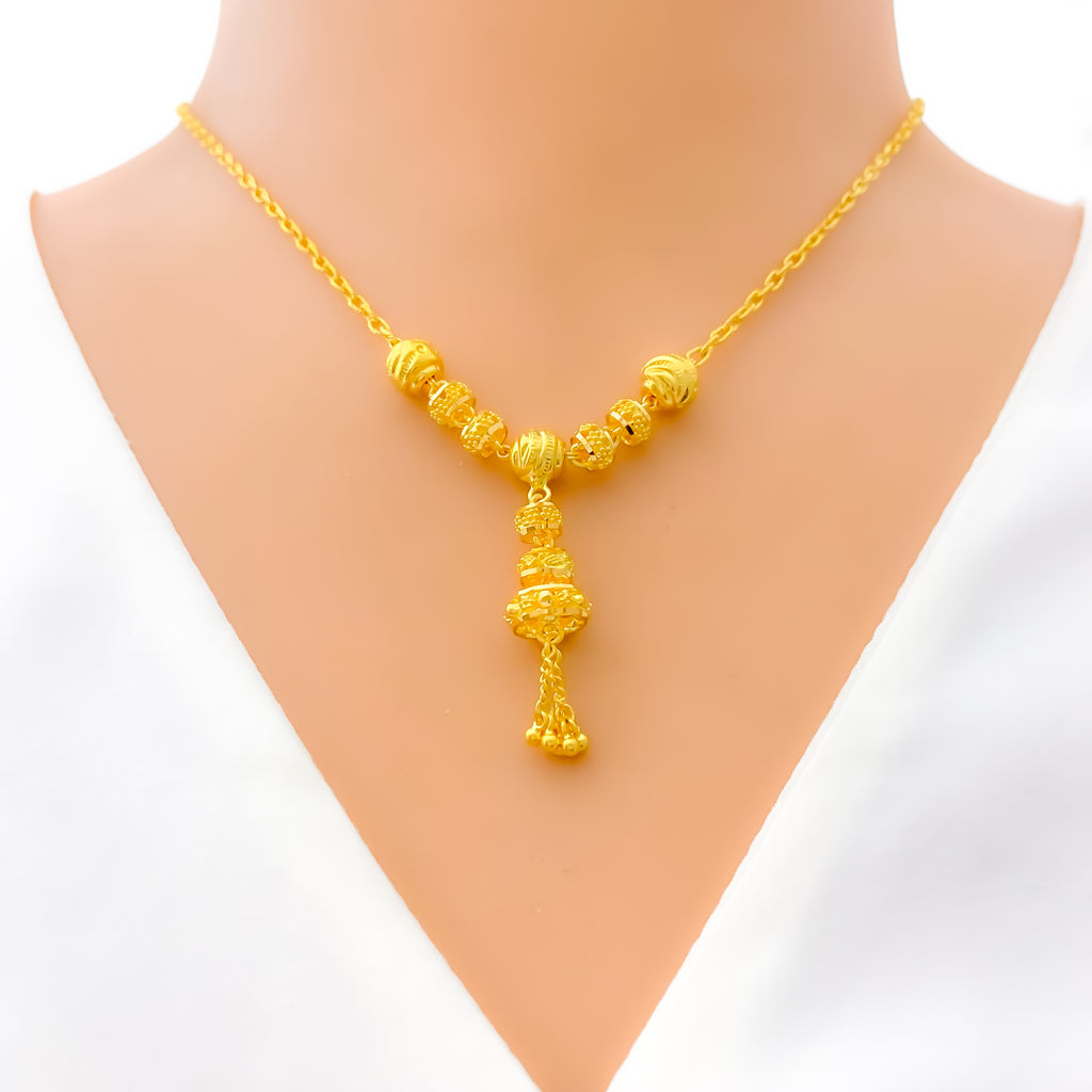 Vintage Embossed Bead 22k Gold Necklace Set – Andaaz Jewelers