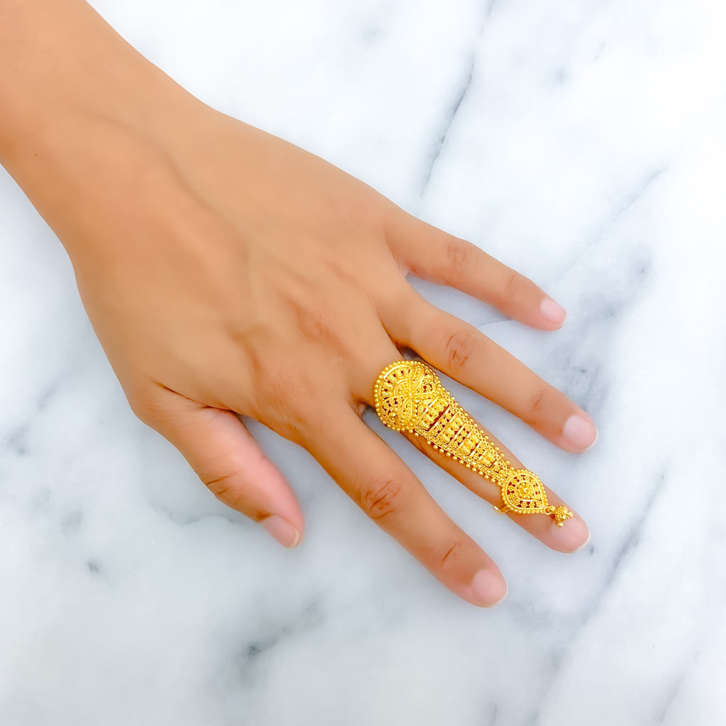 Royal Tasseled 22k Overall Gold Finger Ring – Andaaz Jewelers
