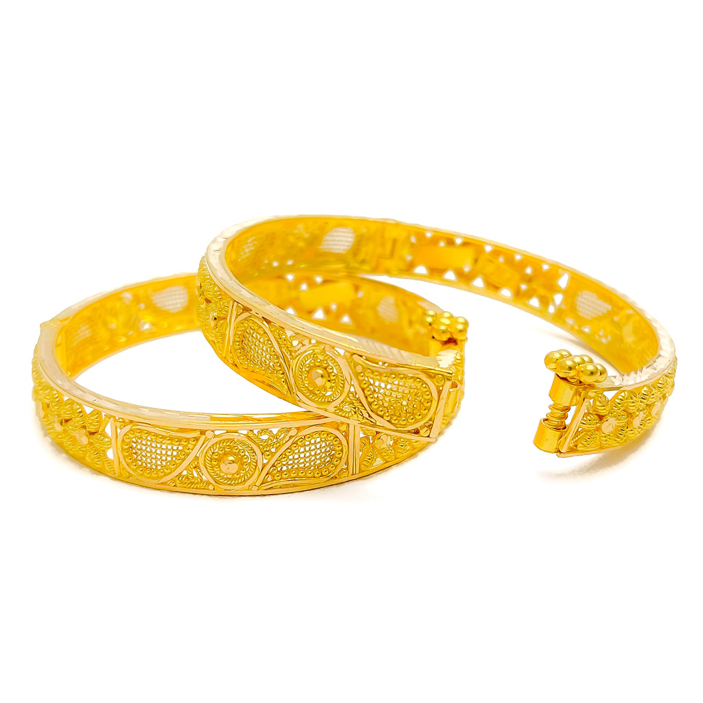 Decorative Floral Paisley 22k Gold Baby Bangles – Andaaz Jewelers