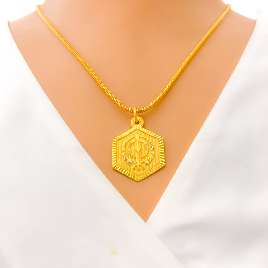 Bold Glossy 22k Gold Khanda Pendant – Andaaz Jewelers