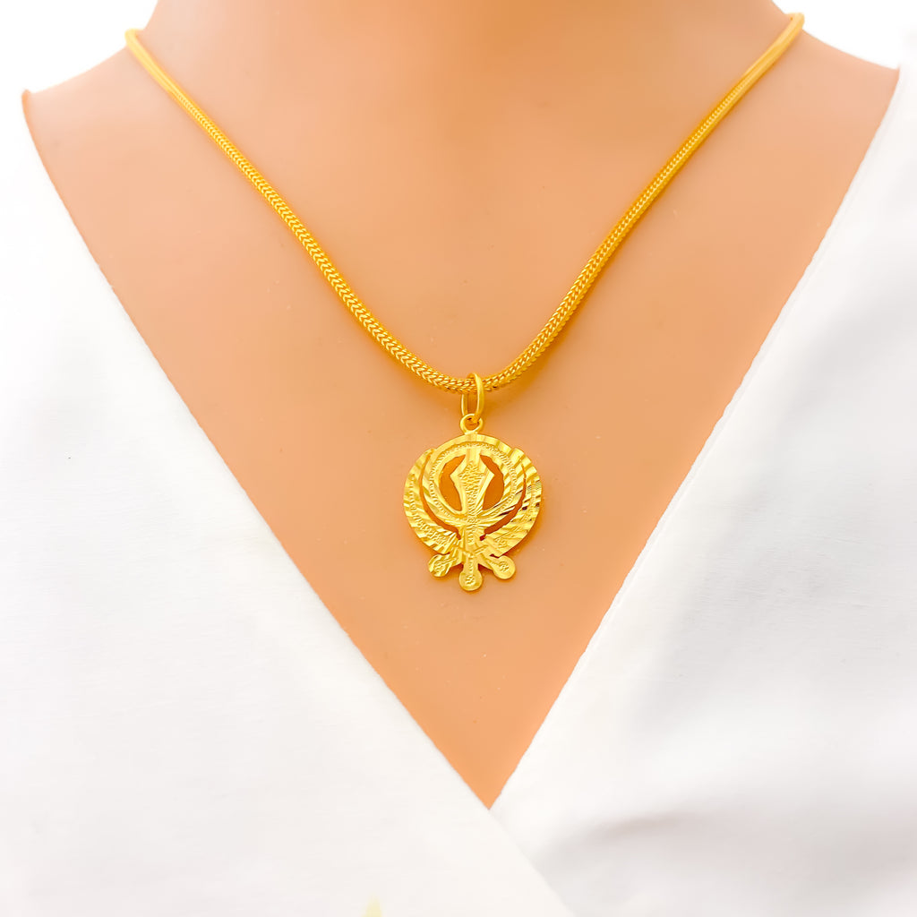 Sleek Shiny 22k Gold Khanda Pendant – Andaaz Jewelers