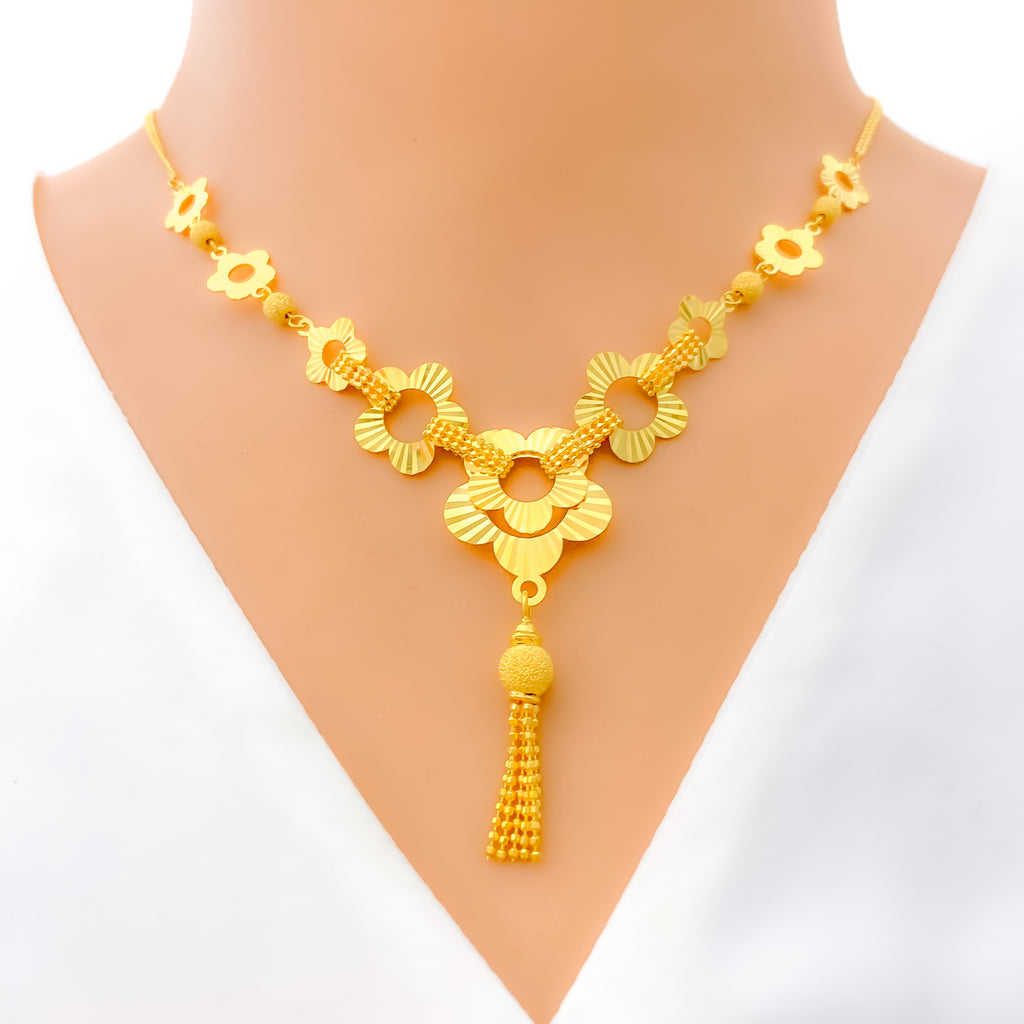 Fancy Floral 22K Gold Necklace Set – Andaaz Jewelers