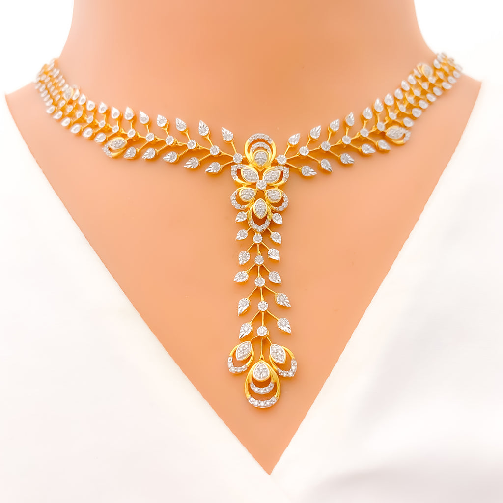 Delicate Floral Vine Diamond + 18k Gold Necklace Set – Andaaz Jewelers