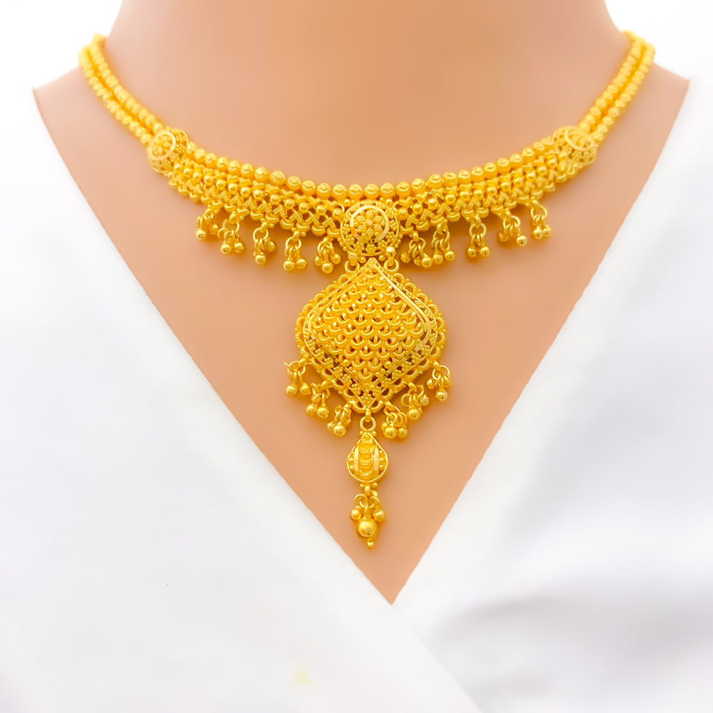 Fancy Festive Tasseled 22k Gold Necklace Set – Andaaz Jewelers