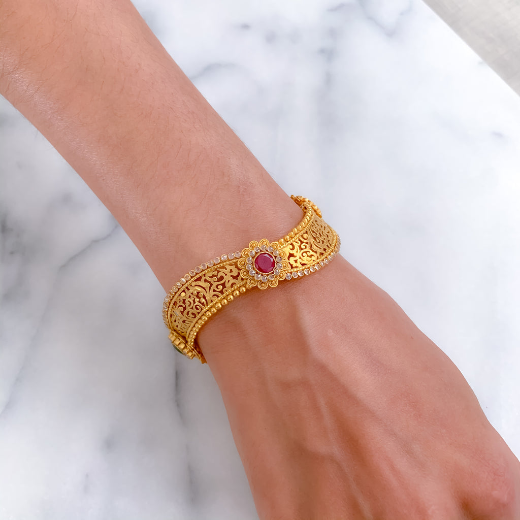Jali Wave Design with Emerald and Ruby Bangle – Andaaz Jewelers