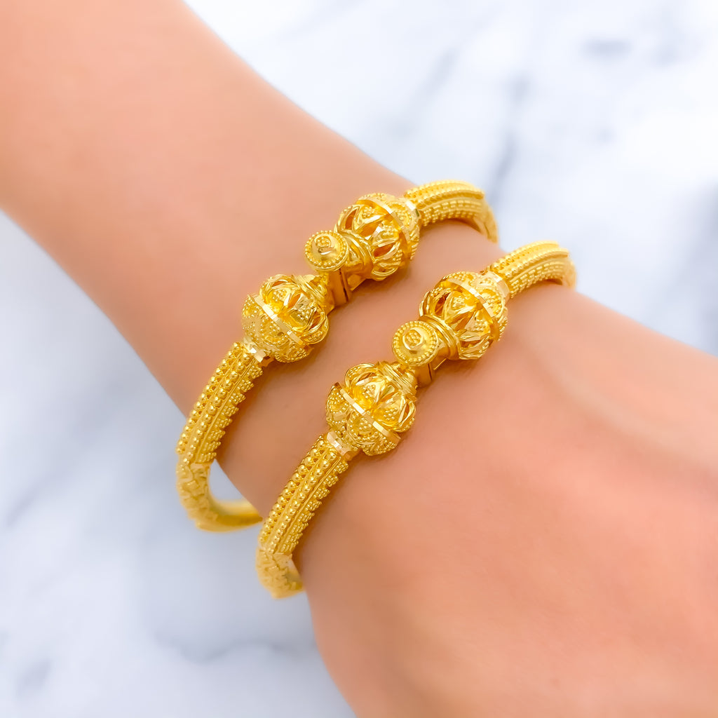 Decorative Flower Accented Pipe Bangles – Andaaz Jewelers