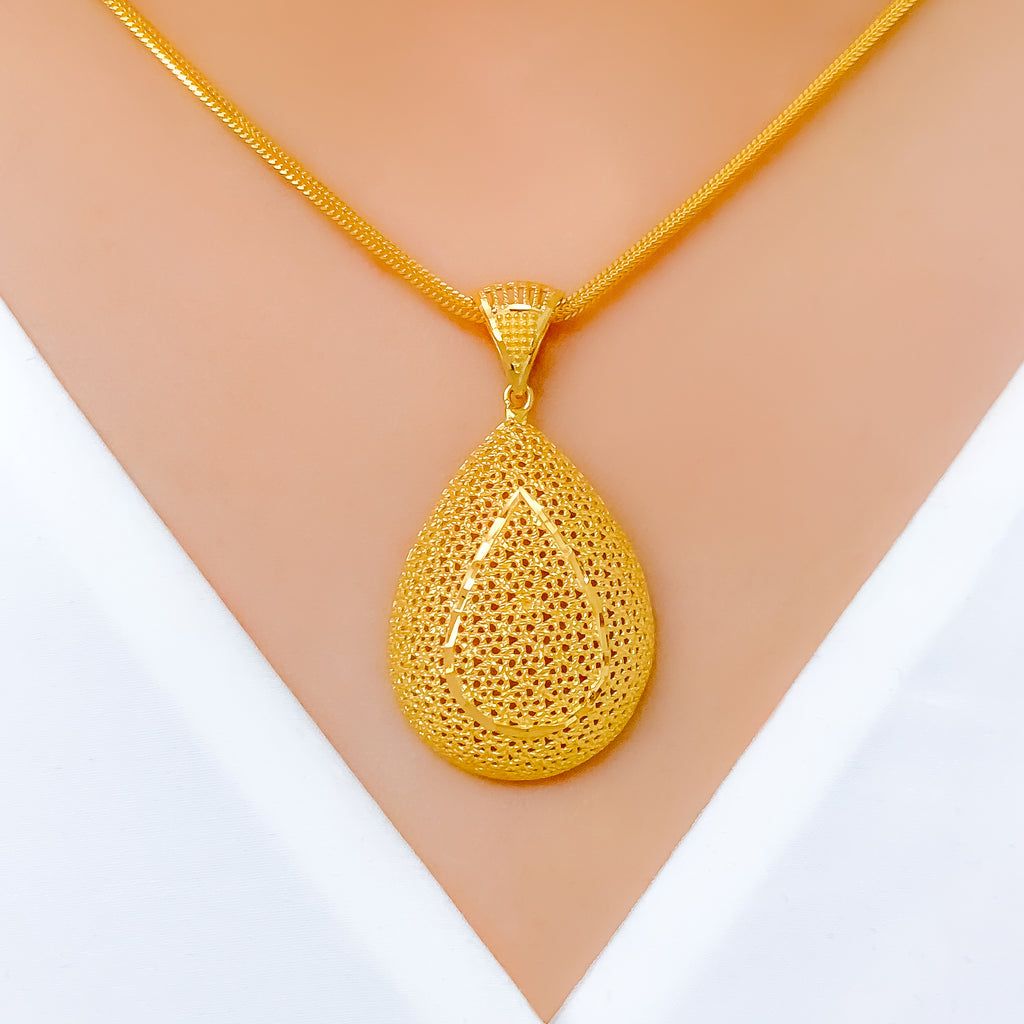 Domed Tear Drop Jali Pendant Set – Andaaz Jewelers