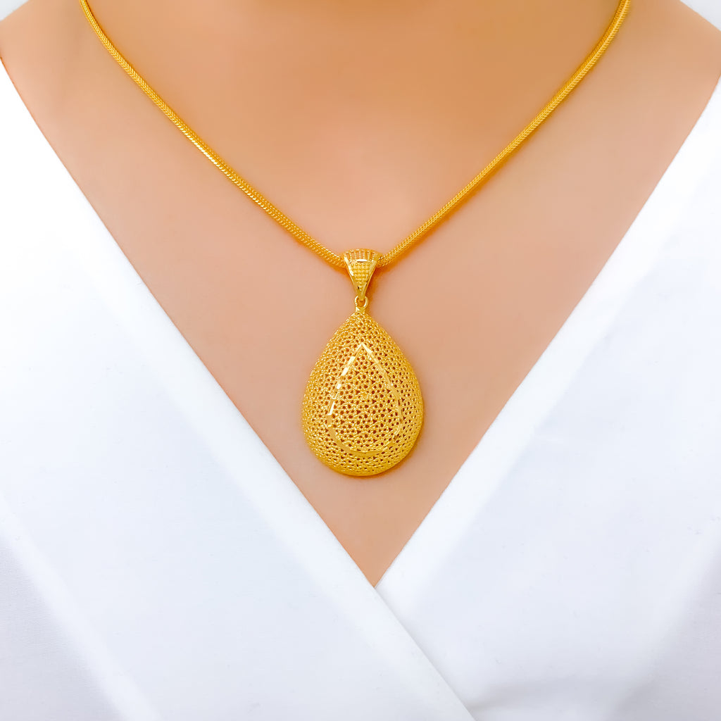 Domed Tear Drop Jali Pendant Set – Andaaz Jewelers