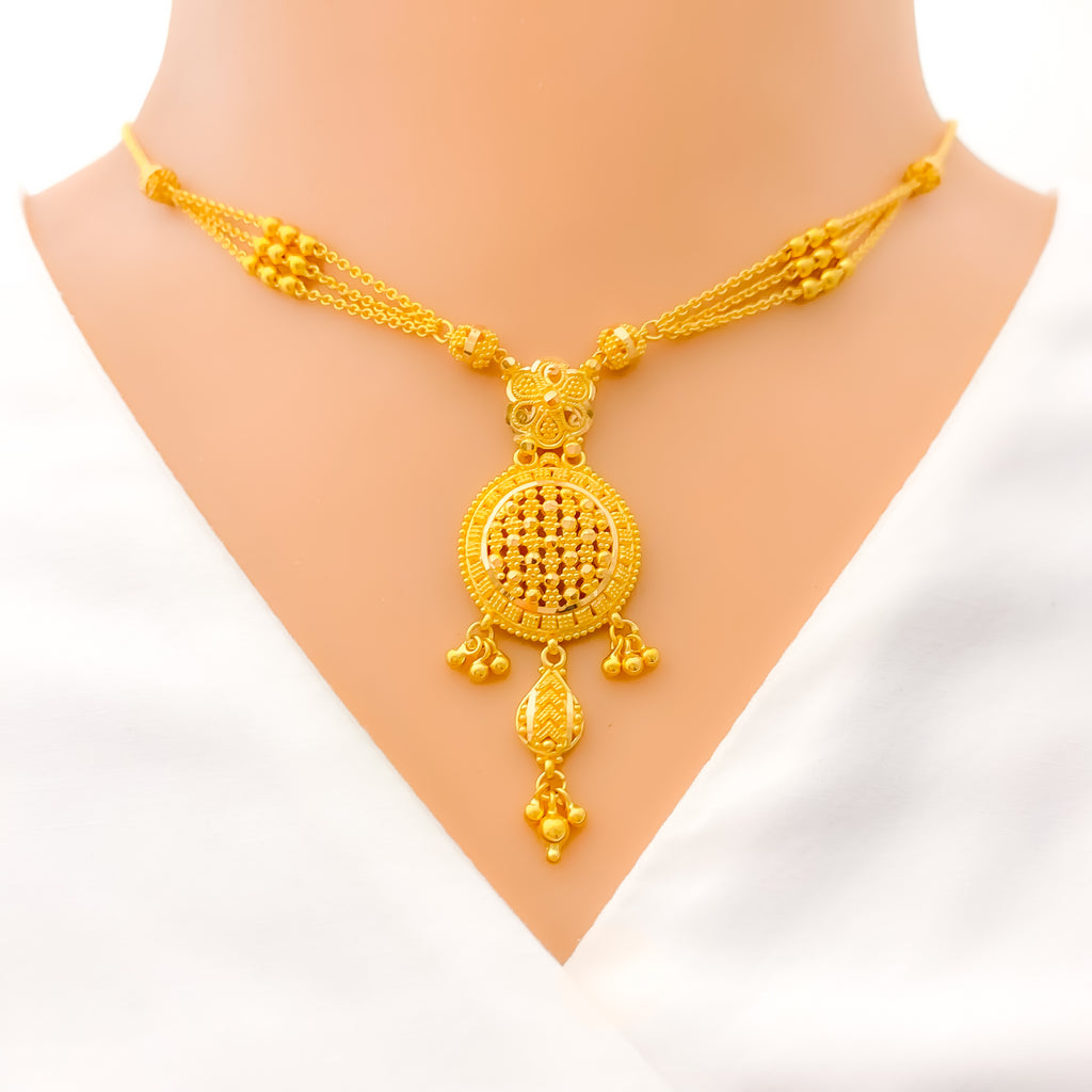 Three Chain Flower 22k Gold Necklace Set – Andaaz Jewelers