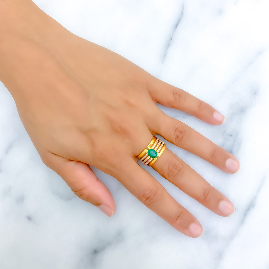Bold Triple Striped 22k Gold CZ Ring – Andaaz Jewelers