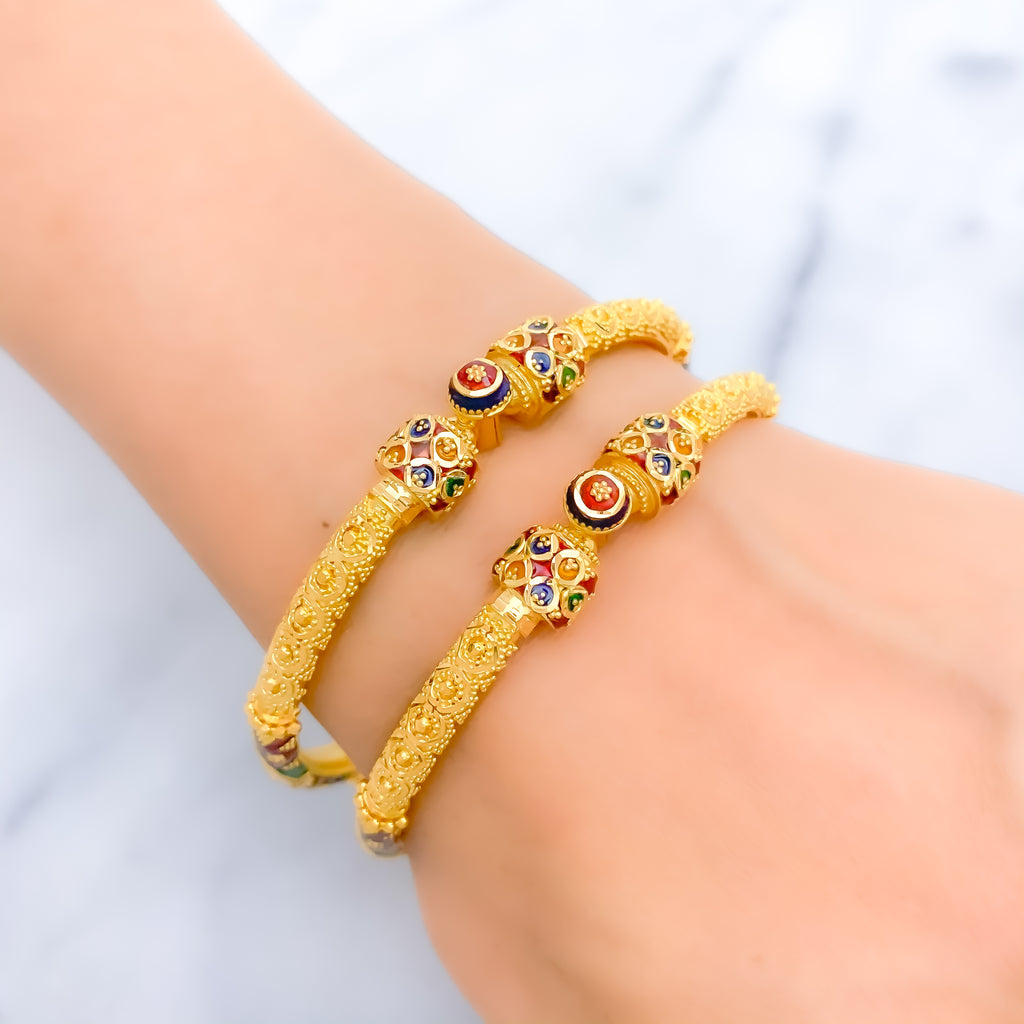 Majestic Meena 22k Gold Pipe Bangle Pair – Andaaz Jewelers
