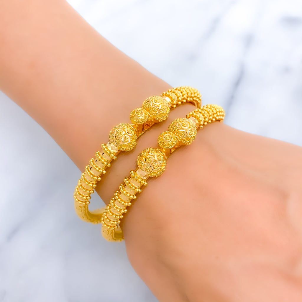 Opulent Striped 22k Gold Pipe Bangles – Andaaz Jewelers