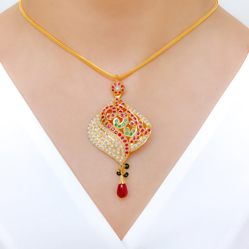 Chic Asymmetrical Ruby + Emerald Pendant Set – Andaaz Jewelers