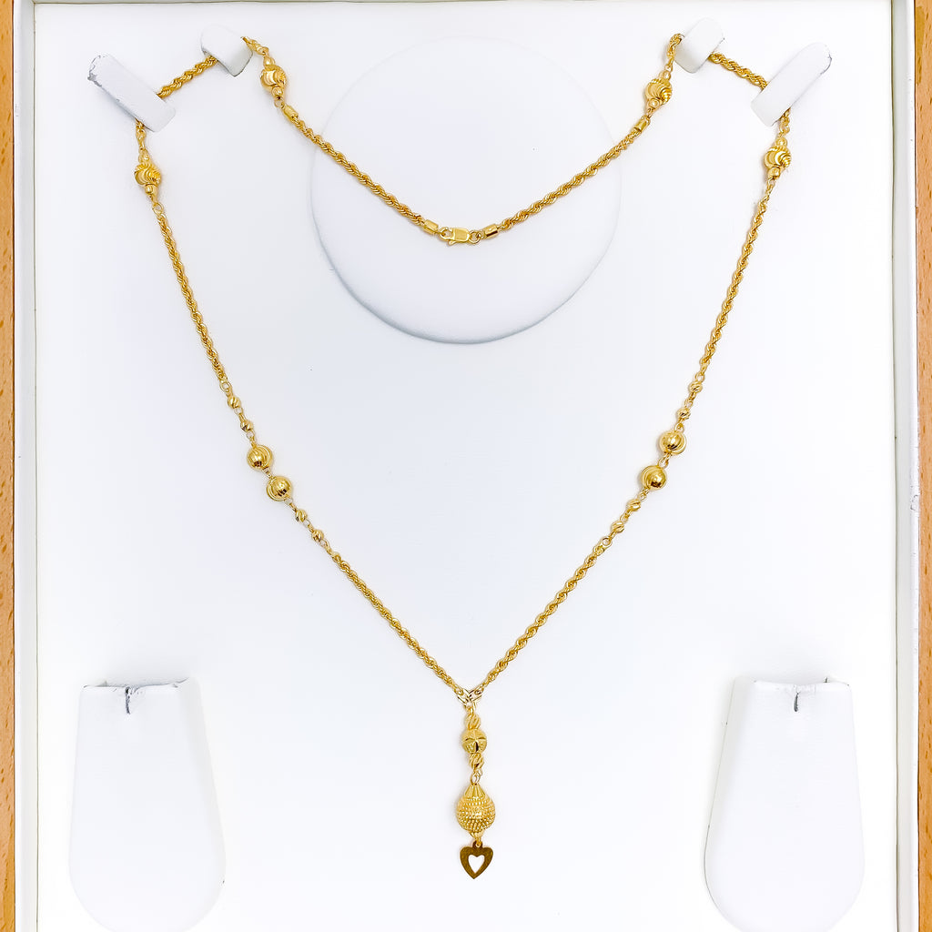 Long Heart Drop Rope 21k Gold Necklace - 20" – Andaaz Jewelers