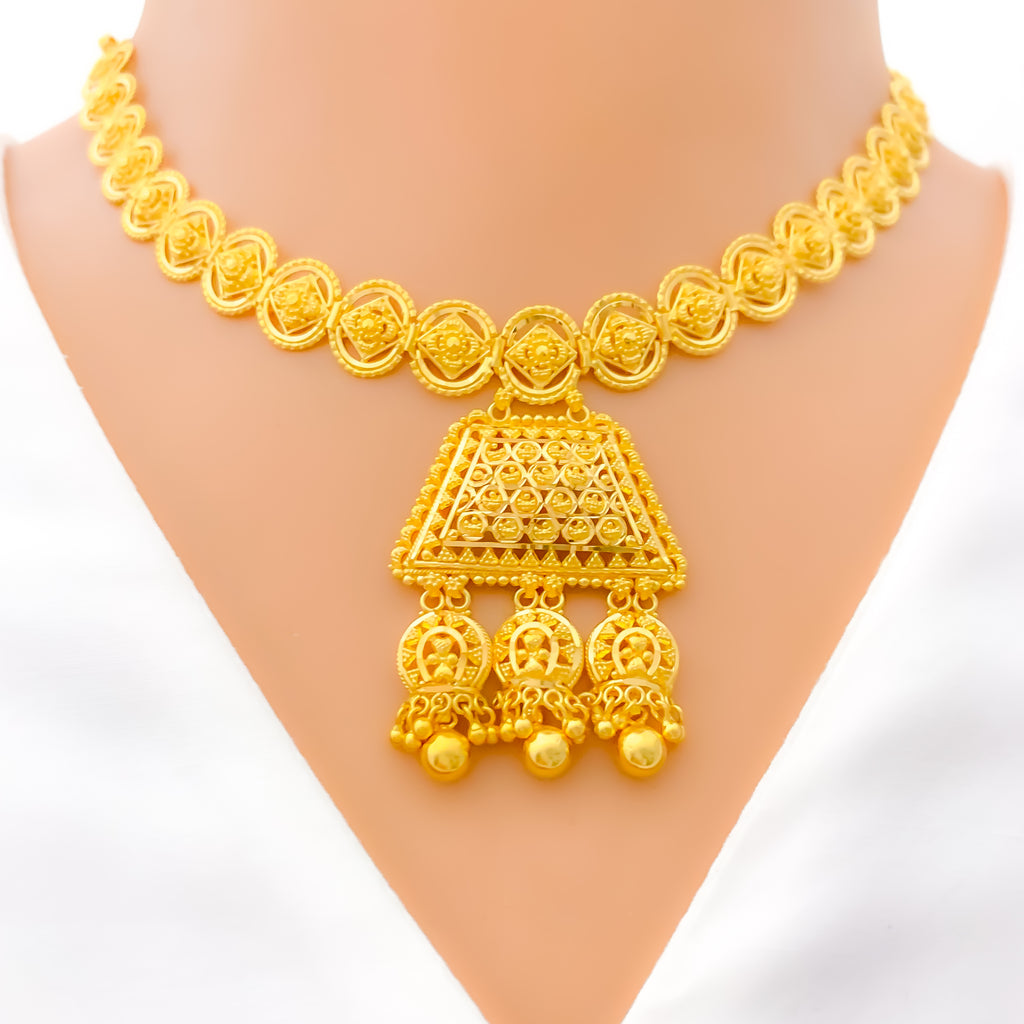 Posh Lavish Chandelier 22k Gold Necklace Set – Andaaz Jewelers