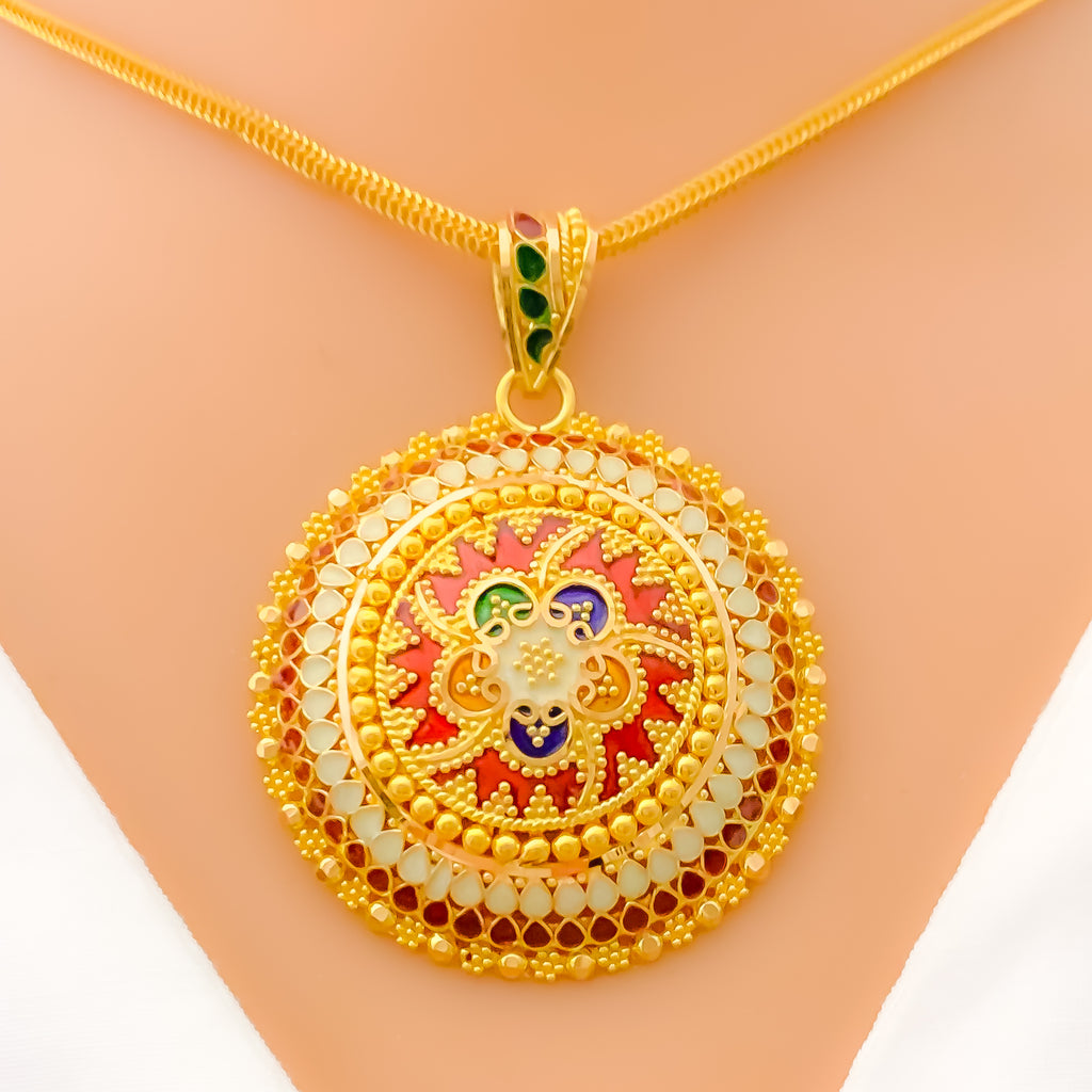 Majestic Enameled 22k Gold Pendant Set – Andaaz Jewelers