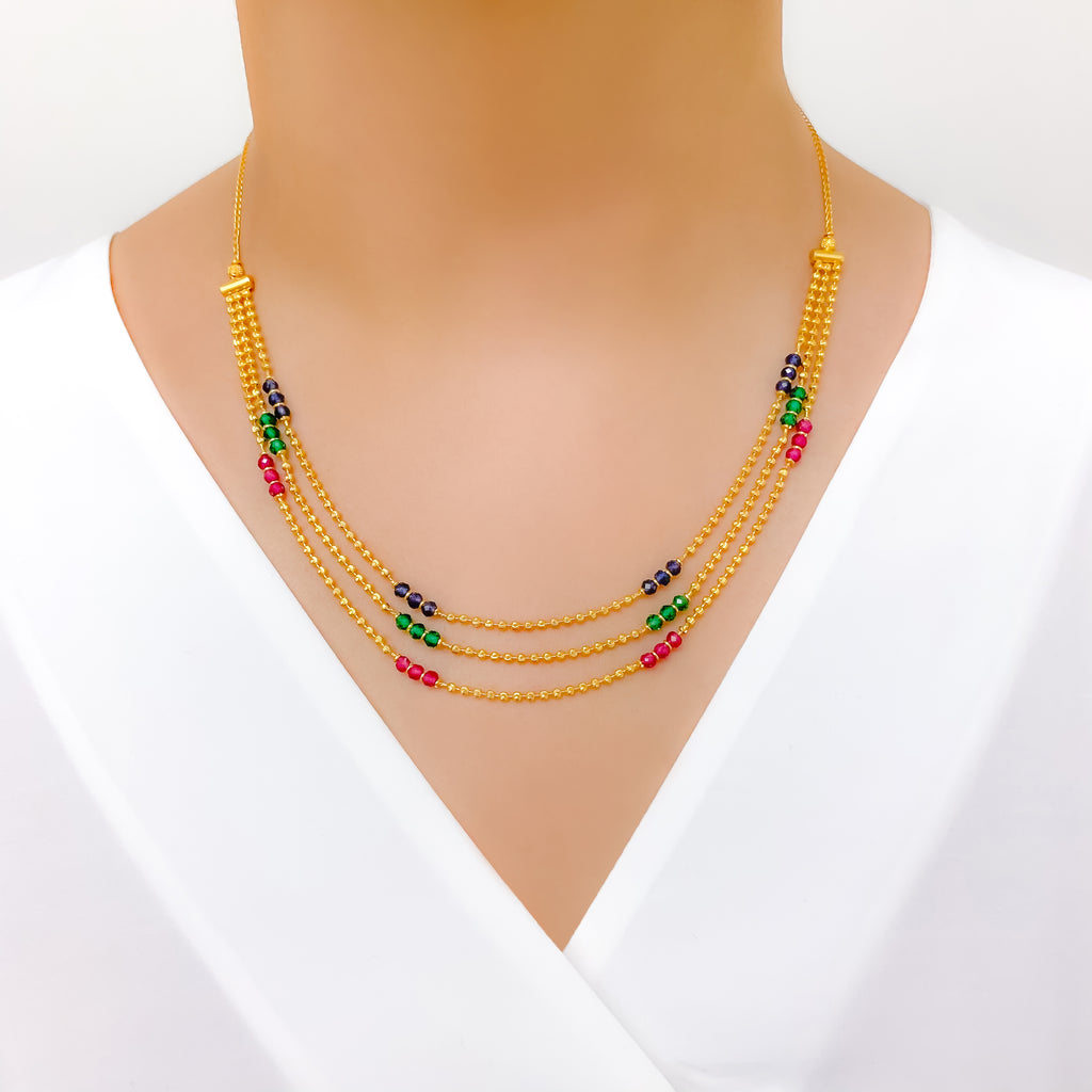 Beautiful Tri-Color Three Chain Necklace – Andaaz Jewelers