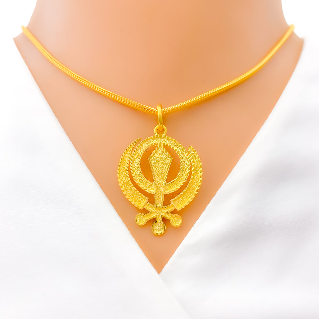Sand Finish Khanda 22k Gold Pendant – Andaaz Jewelers