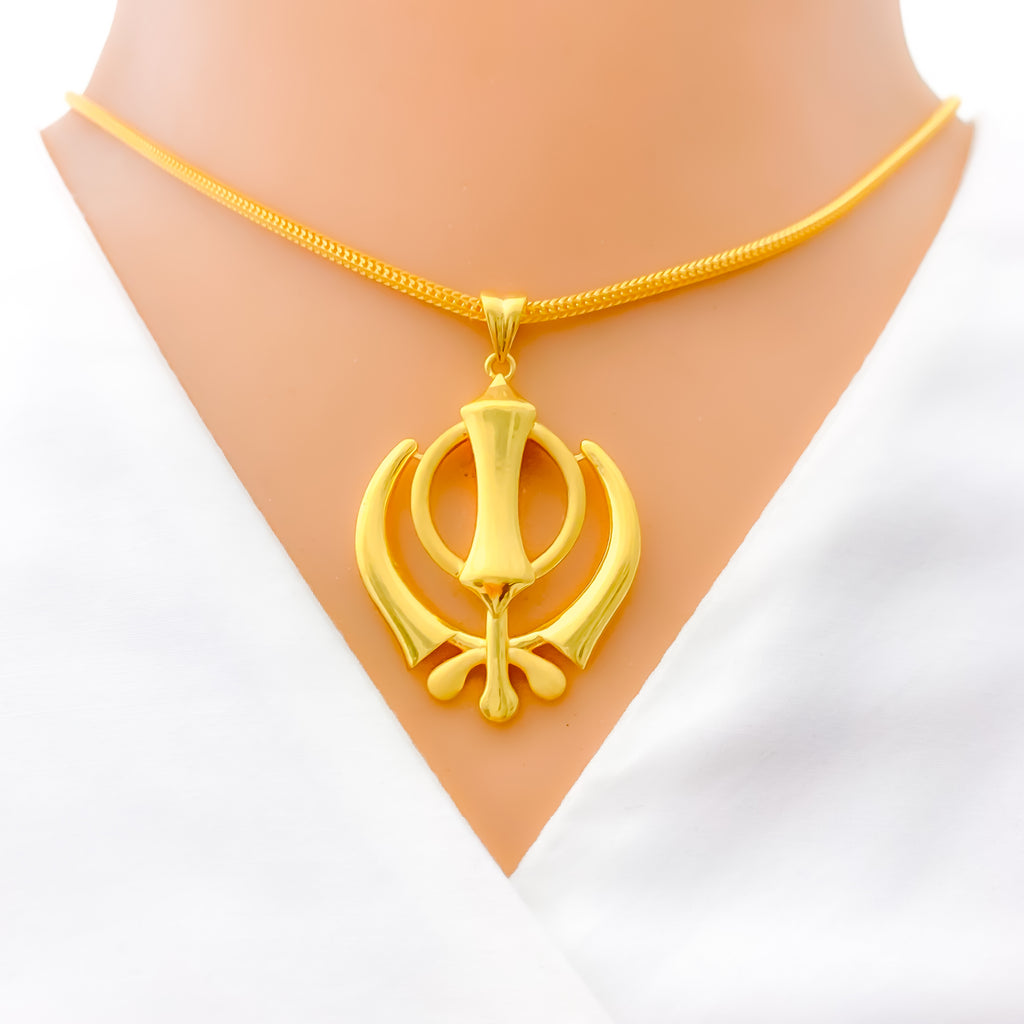 Bold Smooth Finish Khanda 22k Gold Pendant – Andaaz Jewelers