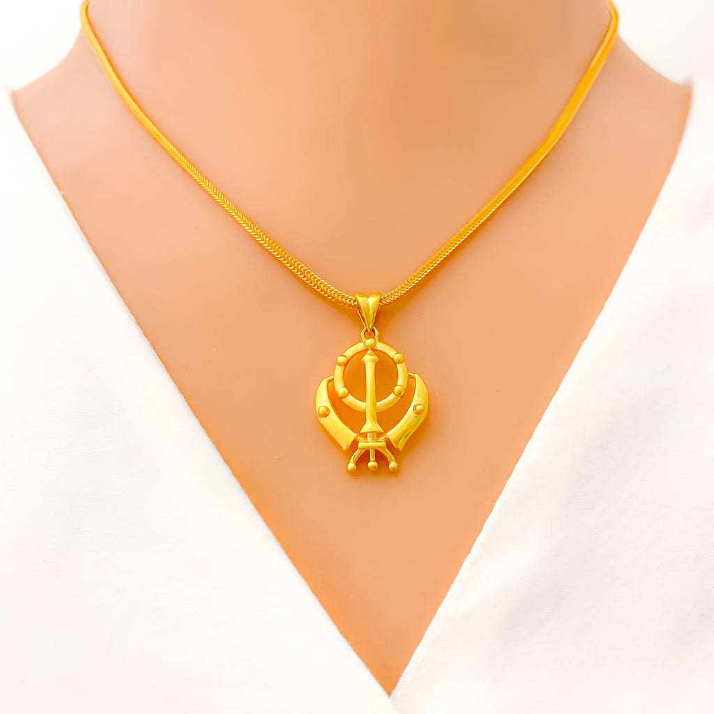 Bold Khanda 22k Gold Pendant – Andaaz Jewelers
