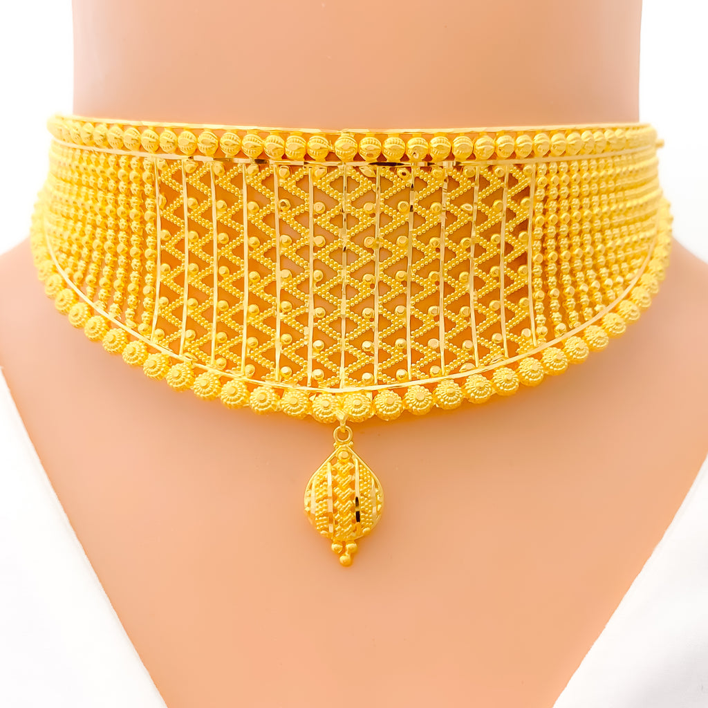 Upscale Zigzag Choker 22k Gold Necklace Set – Andaaz Jewelers
