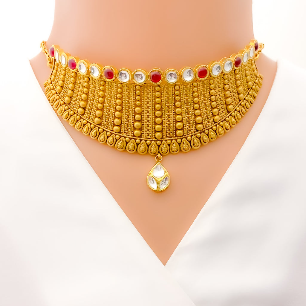 Ornate Striped Medium 22k Gold Choker Set – Andaaz Jewelers