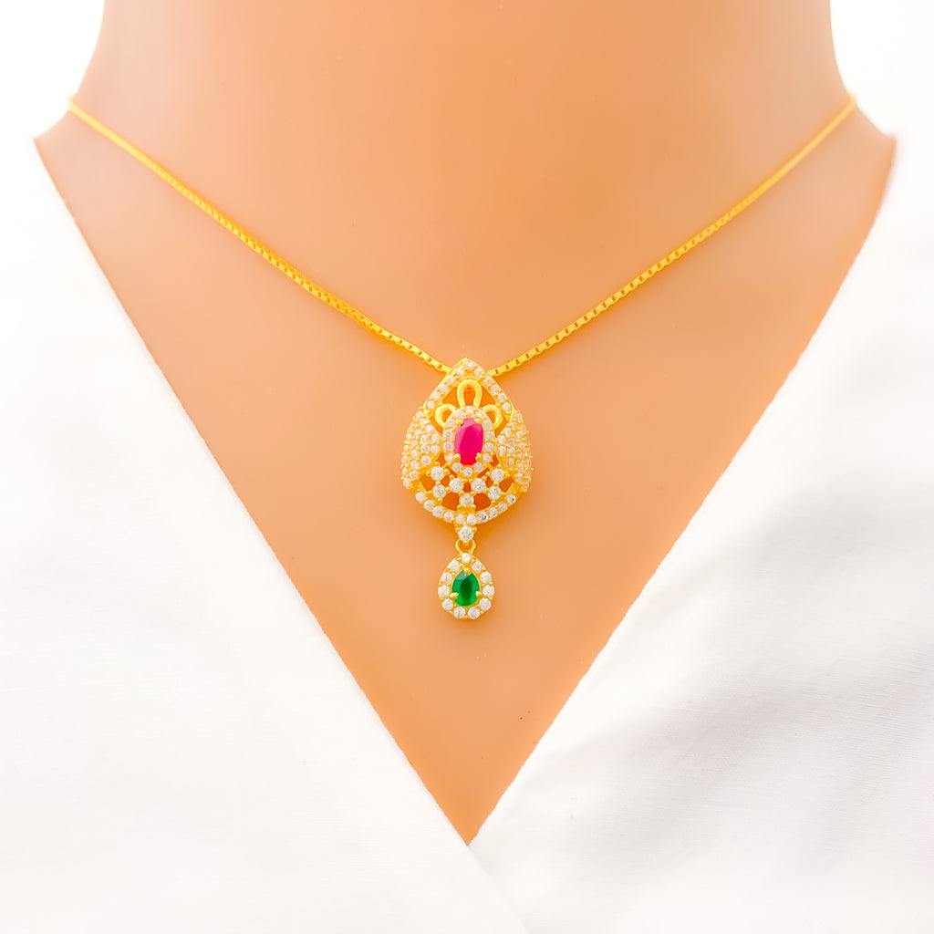 Vibrant Posh Pear Drop CZ 22k Gold Necklace – Andaaz Jewelers